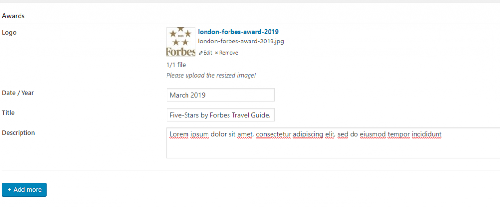 NEW award page available as a page template - My Hotel Website News
