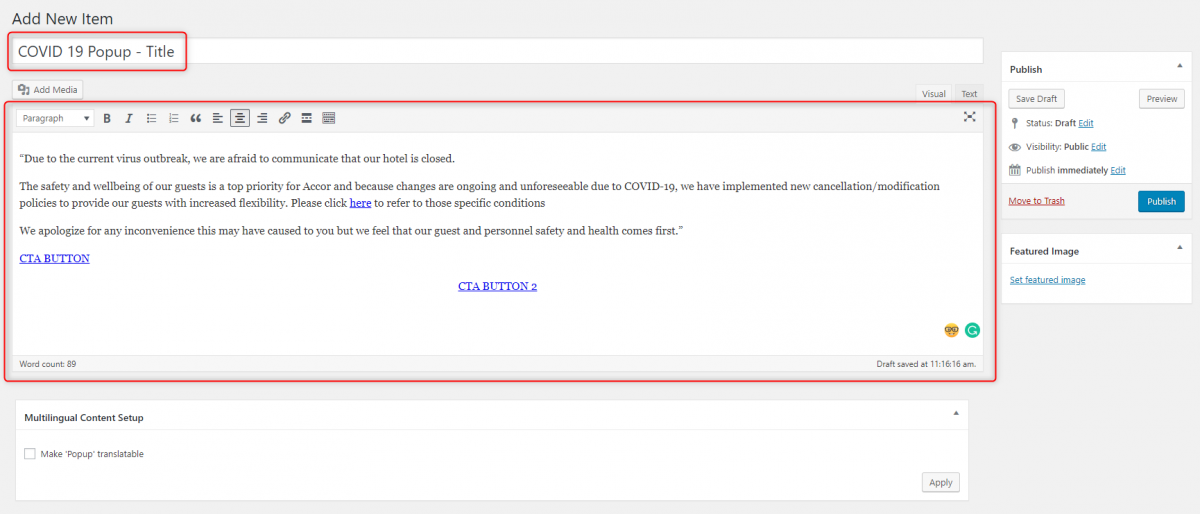 Popup Fields - Overview - My Hotel Website News